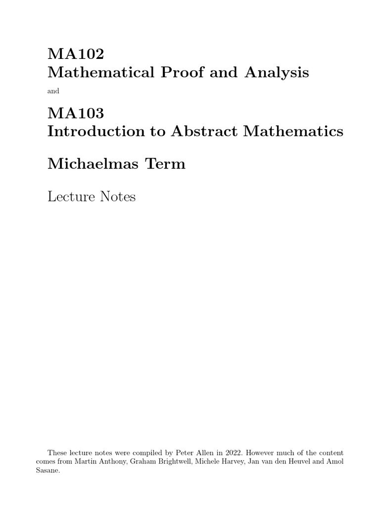 Mathematical Proof and Analysis and Introduction To Abstract ...