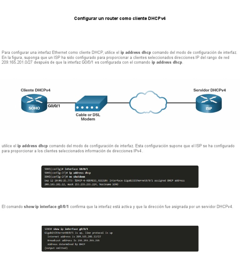 Configurar un router como cliente DHCPv4 | PDF