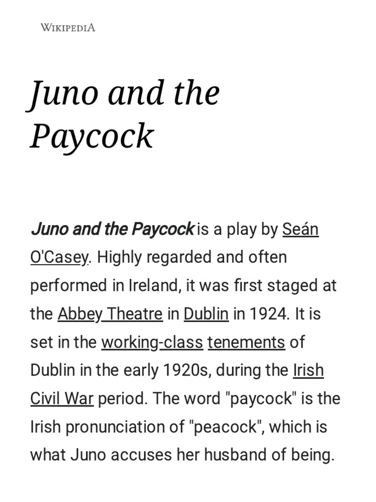 Juno and The Paycock - Wikipedia | PDF | Theatre | Plays