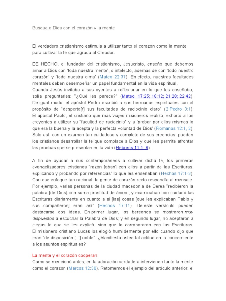 Fe Cristiana: Mente y Corazón Unidos | PDF | orador del Señor | Amor
