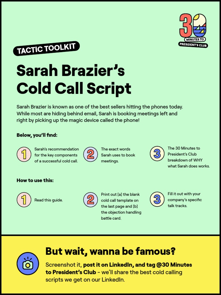 Sarah Brazier Cold Call Script | PDF | Customer Relationship Management