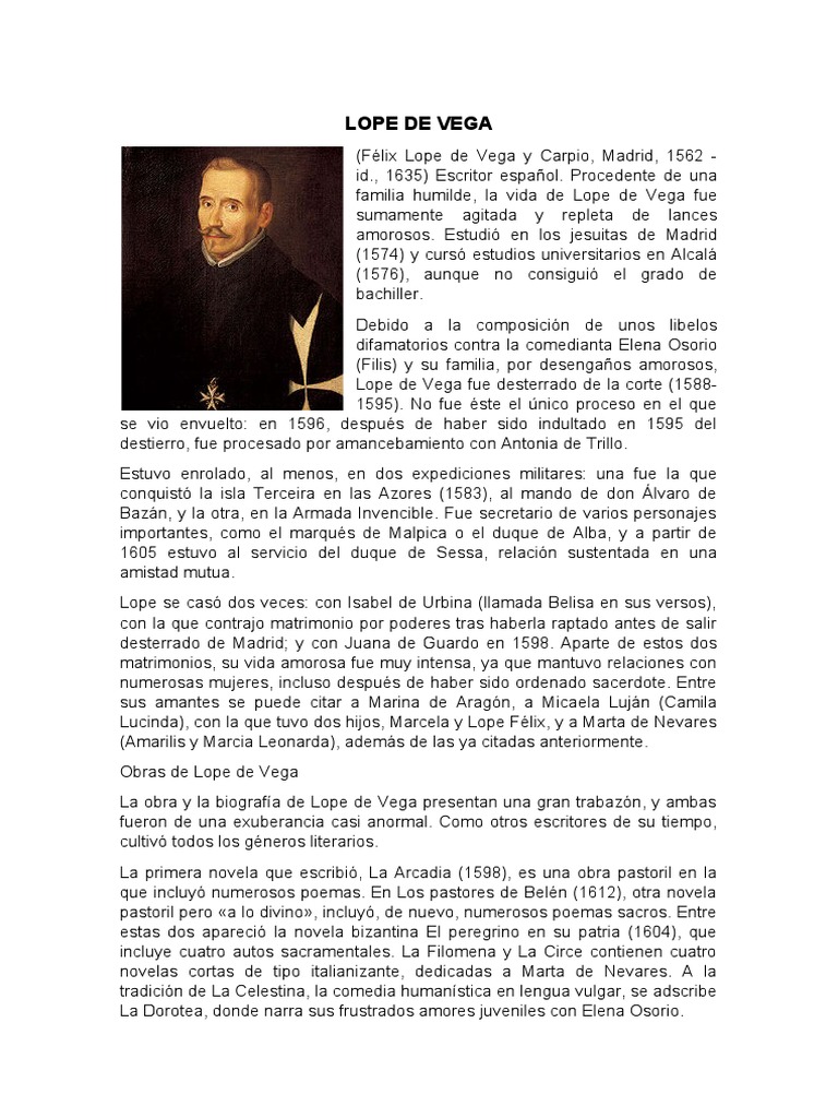 BIOGRAFIA DE LOPE DE VEGA Y Pedro Calderón de La Barca | PDF