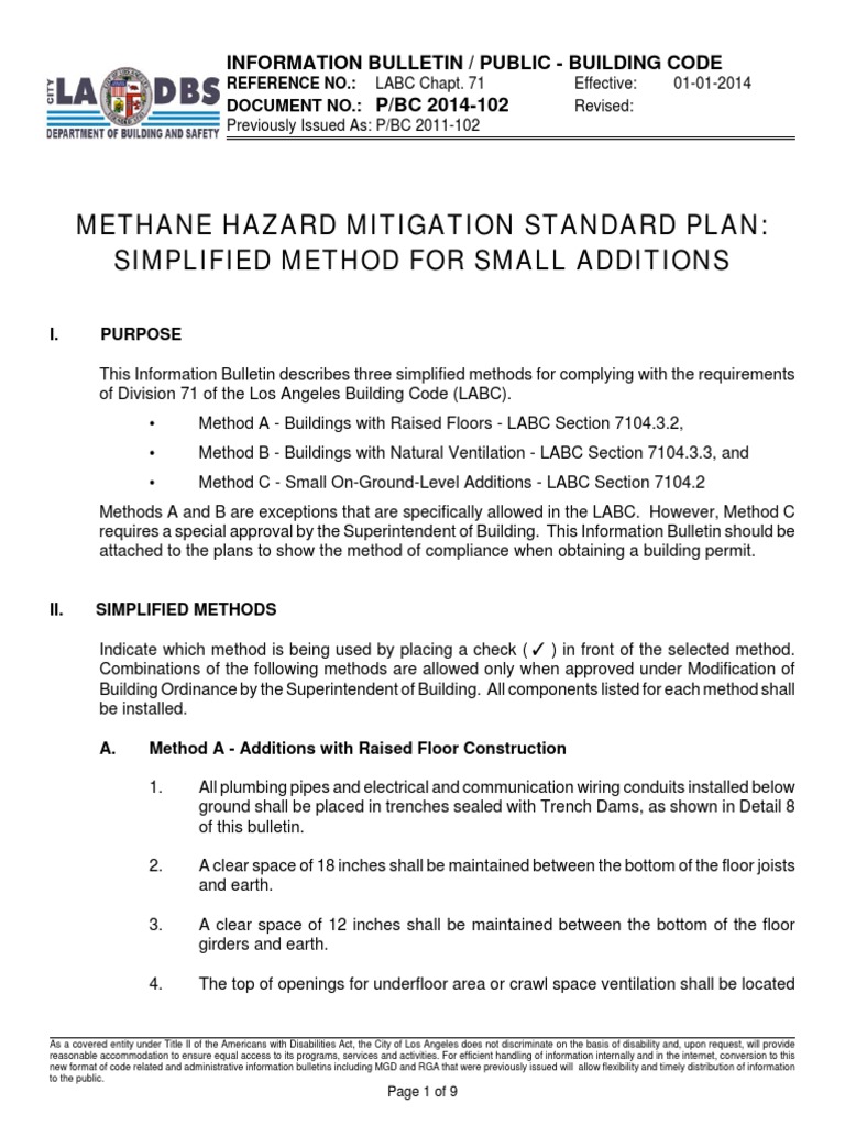 Methane Hazard Mitigation Standard Plan Simplified Method For Small ...