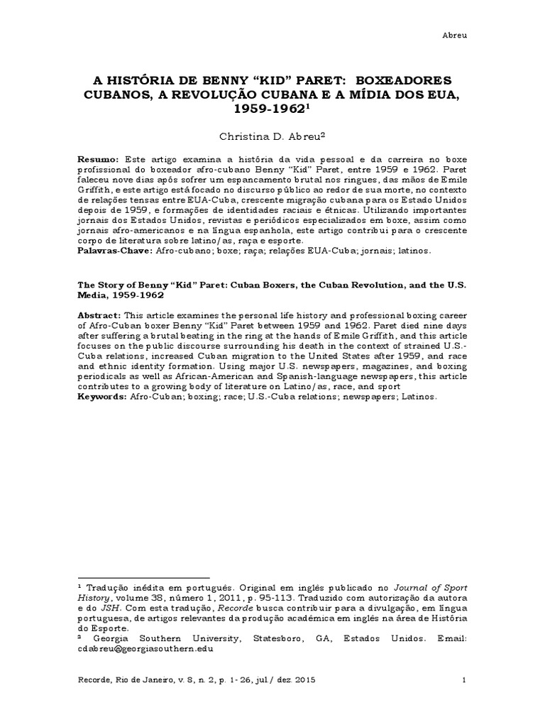 1 A História de Benny Kid Paret | Download grátis PDF | Cuba