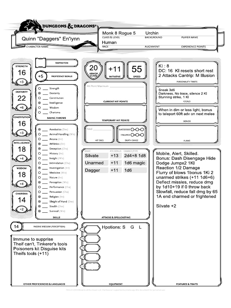 Character Sheet - Form Fillable - PDF Daggers | PDF