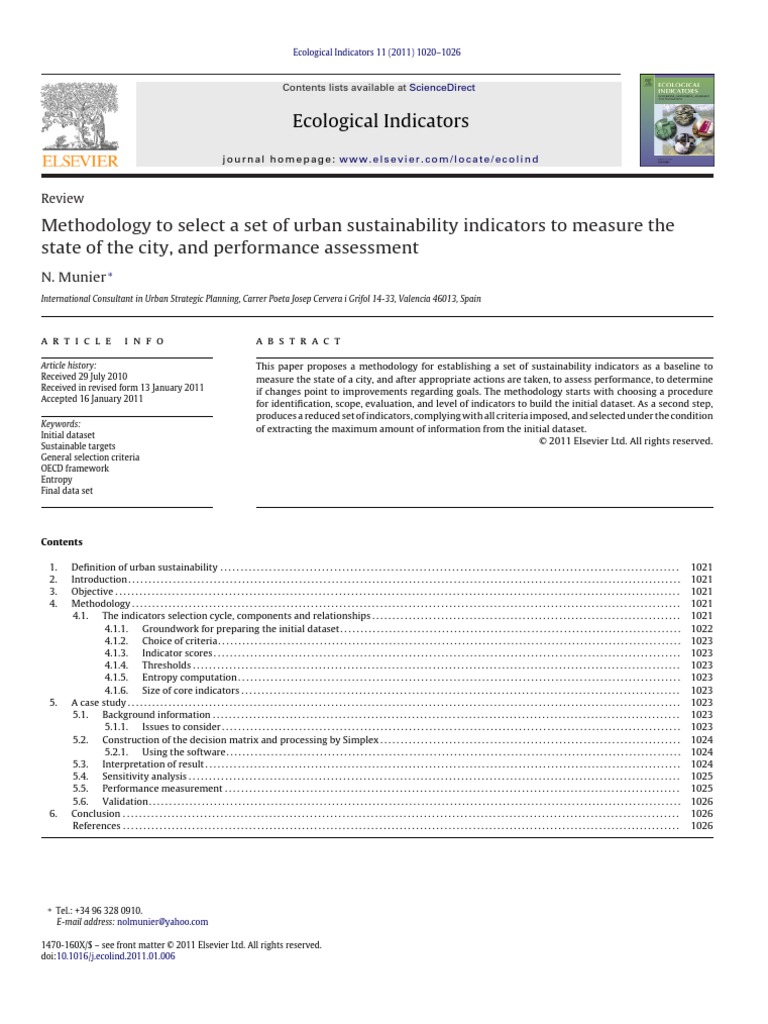 Munier - Methodology To Select A Set of Urban Sustainability Indicators ...
