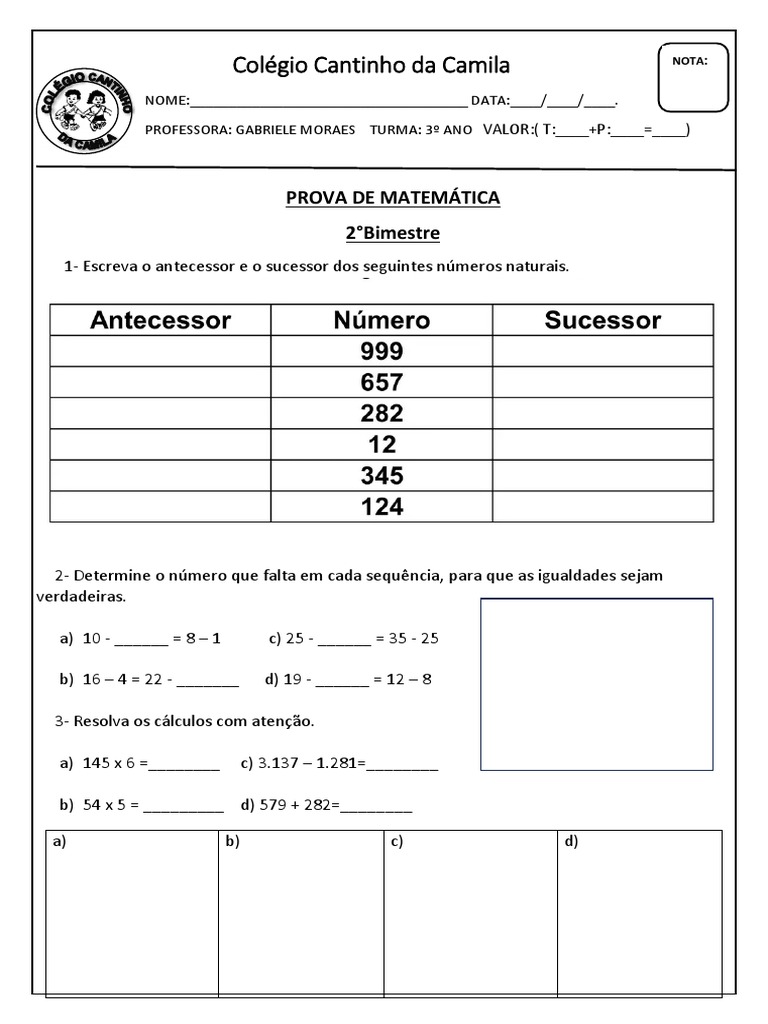 Provas de Mat, Ciências e Superligado 3° Ano 2B | PDF | Semente | Plantas