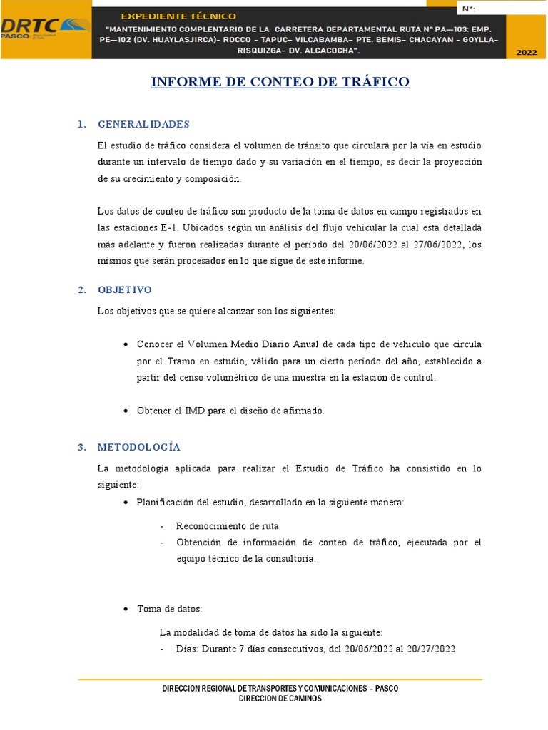 2.3 INFORME DE CONTEO DE TRÁFICO OK | PDF | Transporte | La carretera