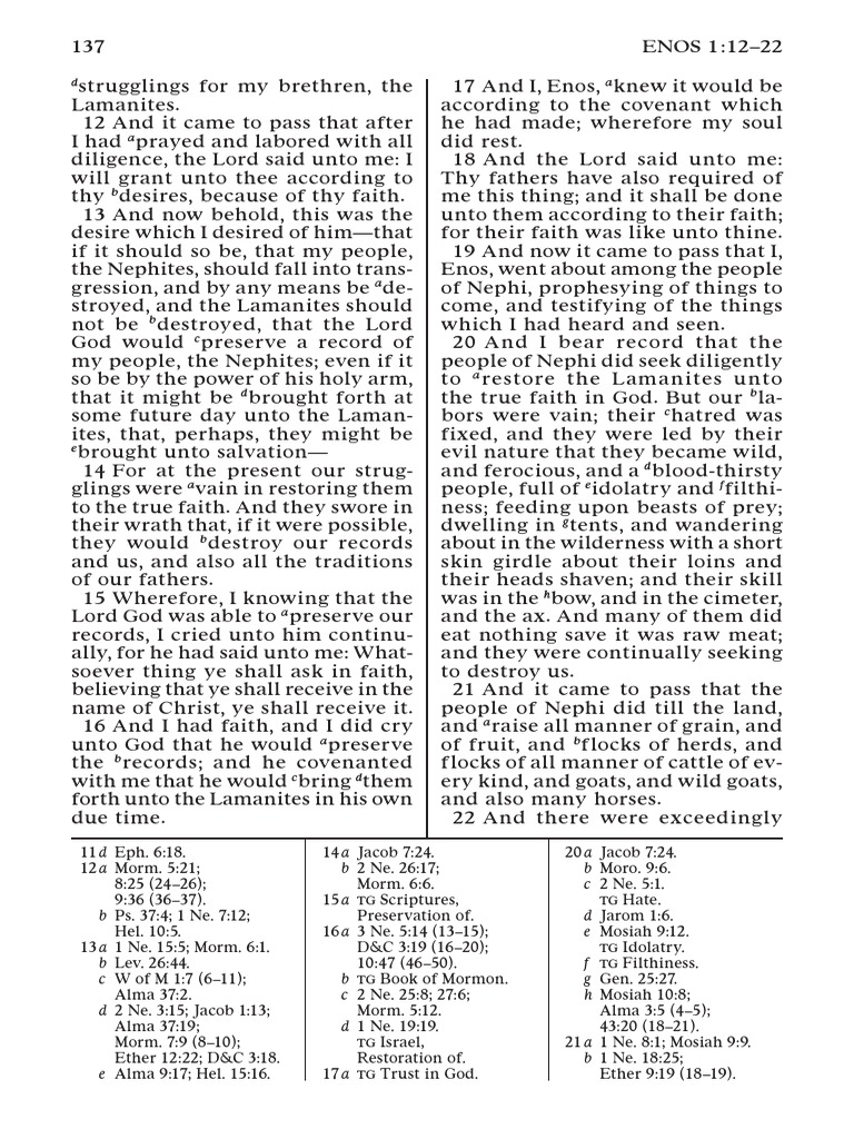 Enos' Prayer for Nephite Records | PDF | Latter Day Saint Movement ...