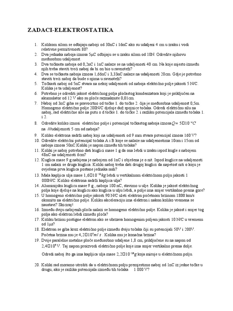 Zadaci Elektrostatika | PDF