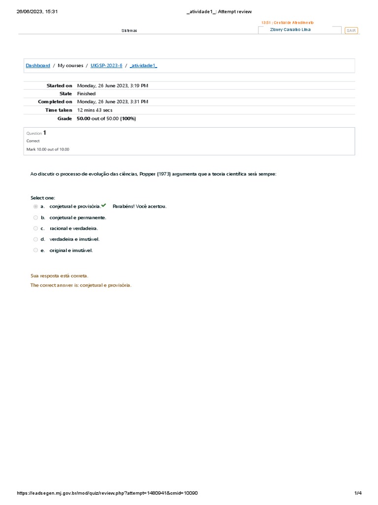 Atividade1 - Attempt Review | PDF | Science | Empiricismo