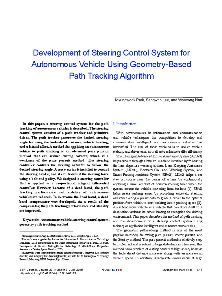 Development of Steering Control System for Autonomous Vehicle Using Geometry-Based Path Tracking ...