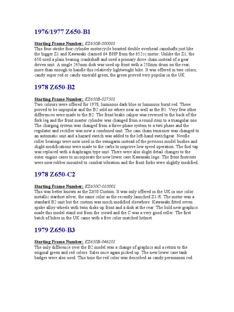 1976-1983 Kawasaki Z650 Overview | PDF | Automobile Layouts | Car Body ...