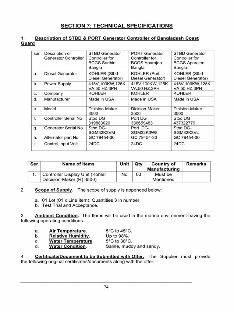 TECHNICAL SPECIFICATIONS STBD & PORT Generator Controller | PDF