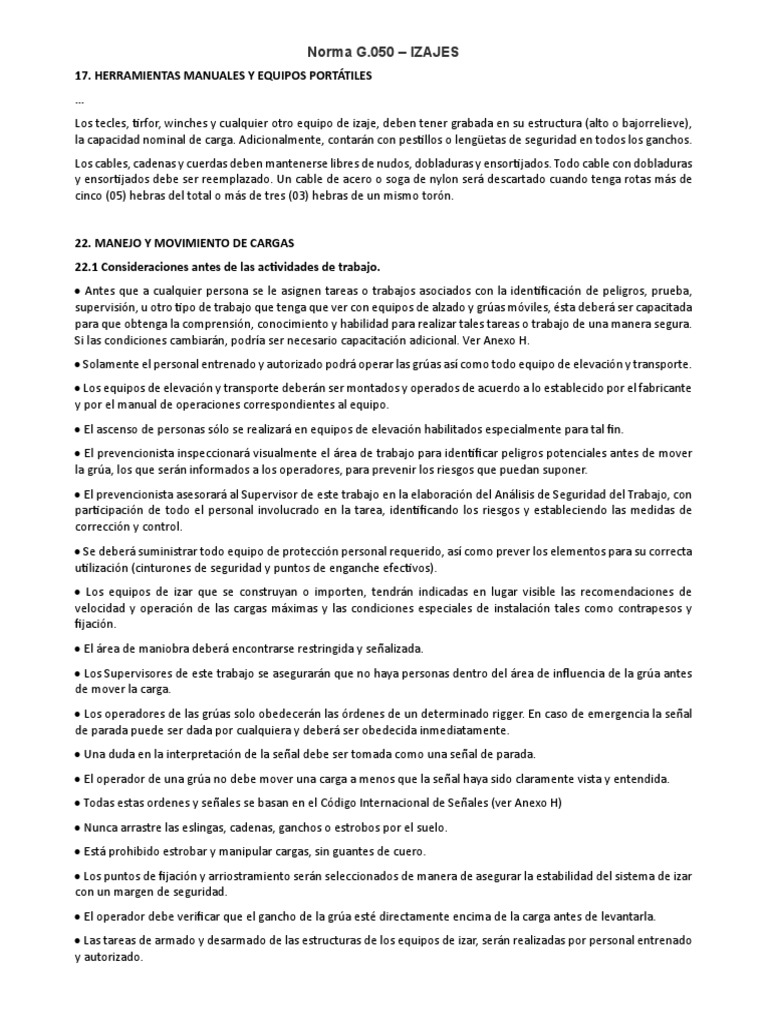Peru Norma G.050 - Izajes | PDF | Grúa (máquina)
