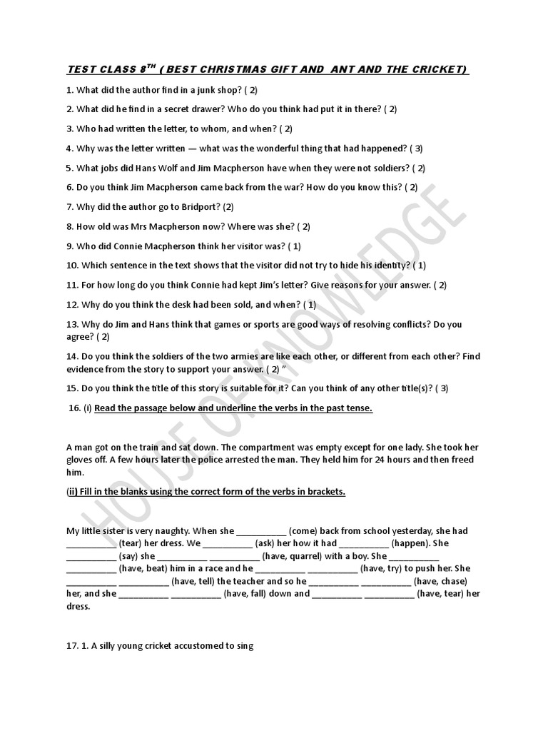 Test Class 8TH Harit Eng | PDF