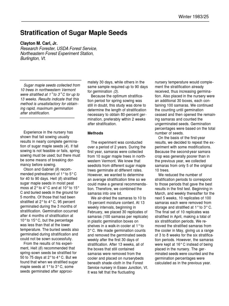 Stratification of Sugar Maple Seeds | PDF | Seed | Horticulture