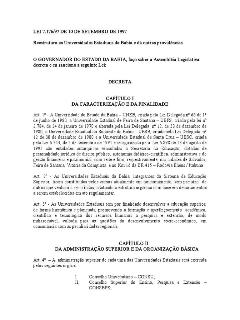 Lei BA 1997-7176 Restrutura As Universidades Estaduais | PDF ...