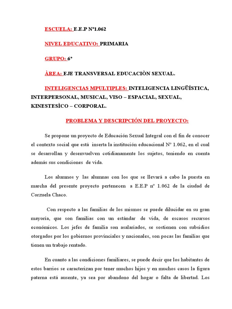 proyecto ESI | PDF | Sexualidad | Educación sexual