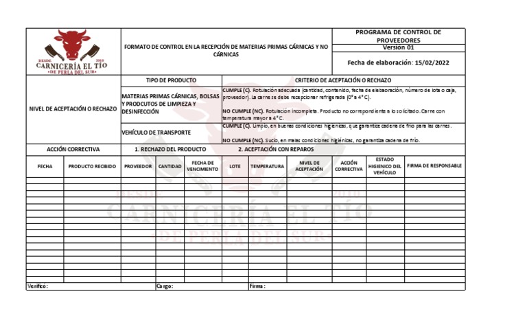 Formato de Control - Carnicería El Tío | PDF | Comida y bebida