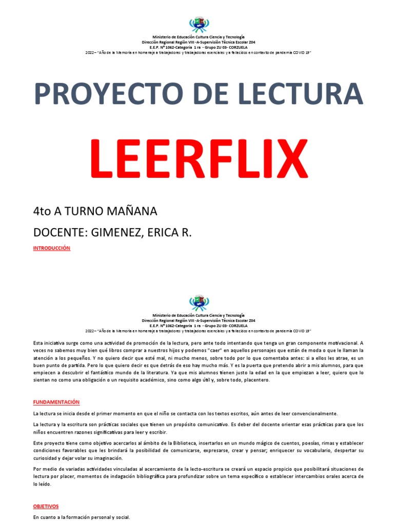 Proyecto de Lectura Leerflix | PDF | Comunicación | Escritura