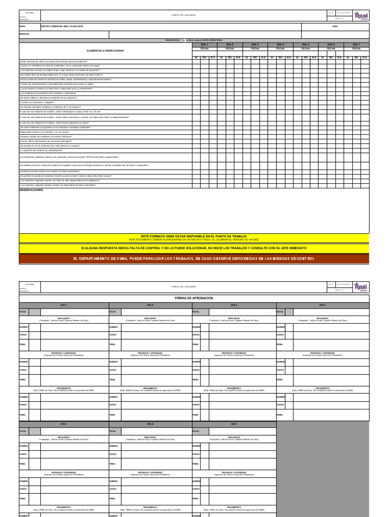 Checklist de Inspección de Andamios | PDF | Andamio
