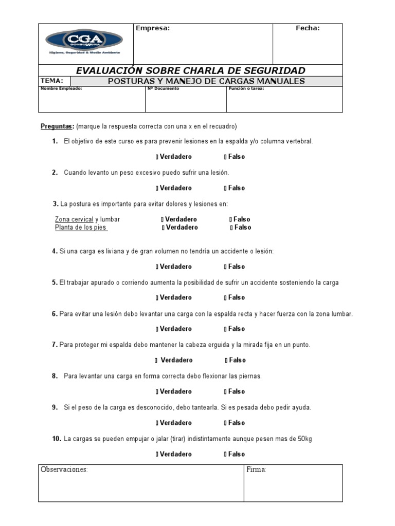 Eval. Posturas Y Man Cargas Manuales | PDF