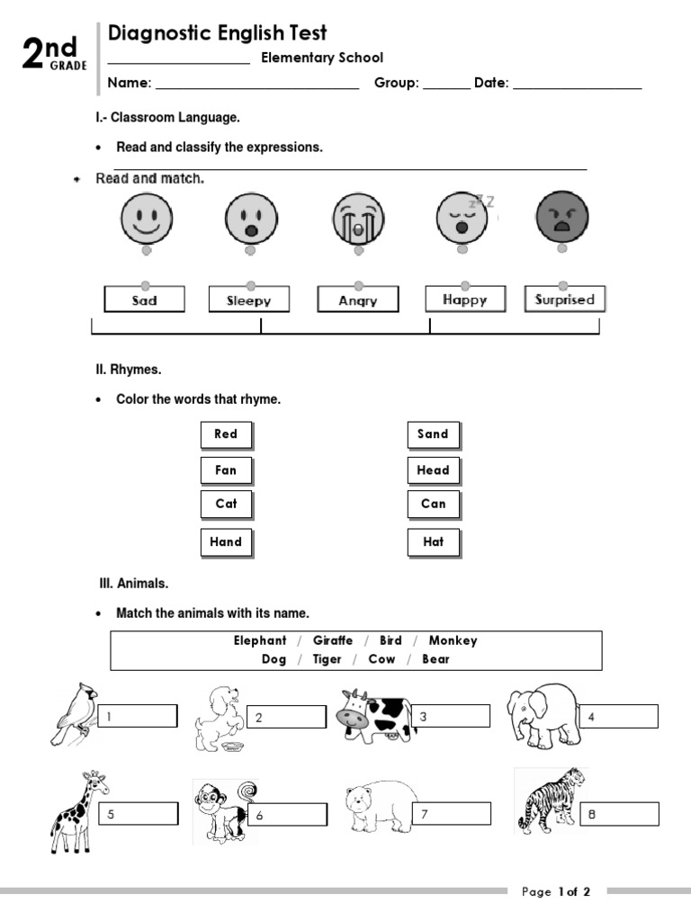 2nd Grade Diagnostic Test | Download Free PDF | Linguistics