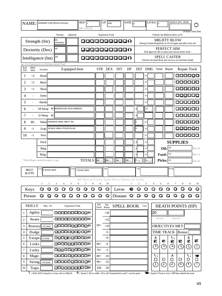 D100 Dungeon - Character Sheets | PDF | Role Playing Games