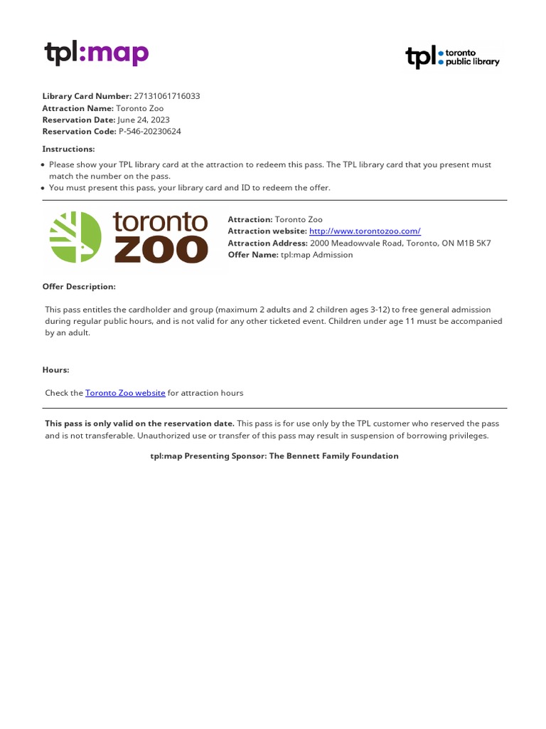 TPL Zoo Pass Reservation Confirmation | PDF | Social Science