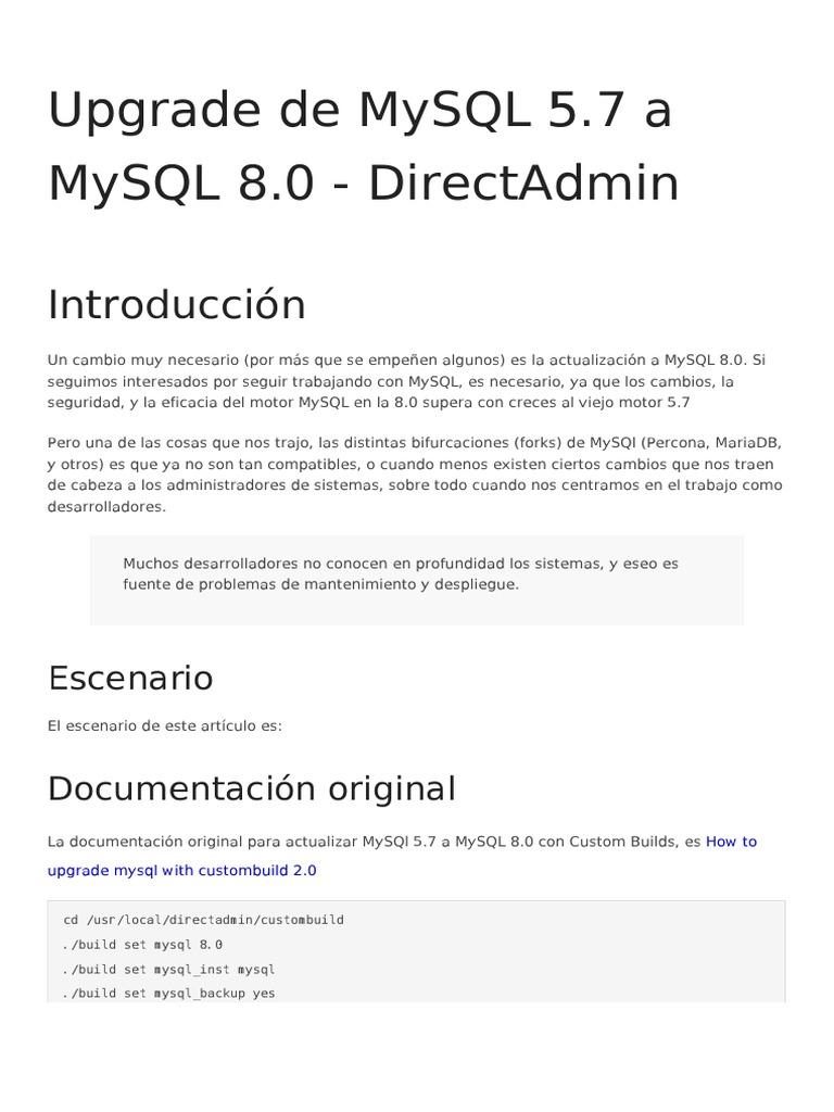 Upgrade de Mysql 57 A Mysql 80 Directadmin | PDF | Mi sql | SQL