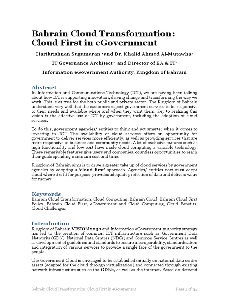 Bahrain Cloud Transformation - Cloud First in Egovernment | PDF | Cloud Computing | E Government