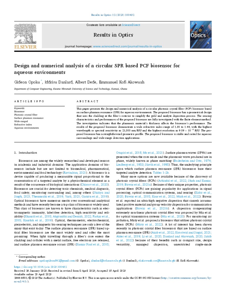 Design and Numerical Analysis of A Circular SPR Based PCF Biosensor For ...