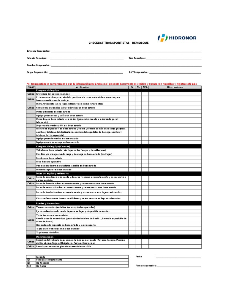 Formato Check List Remolques Hidronor | PDF | Neumático | Vehículos ...