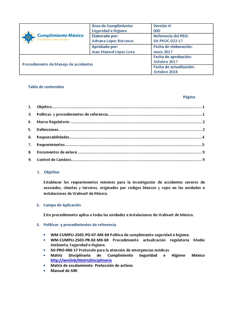 SH-PROC-022-17 Procedimiento Investigación de Accidentes | PDF ...