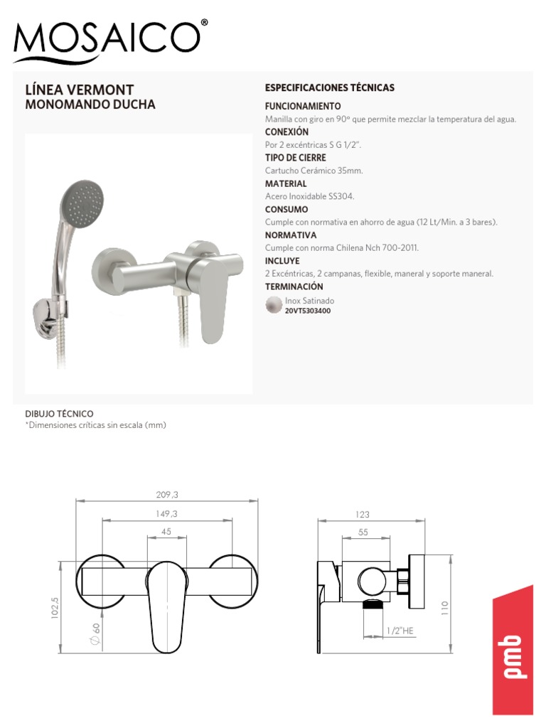 Monomando Ducha | PDF | Tap (Válvula) | Ingeniería de Edificación