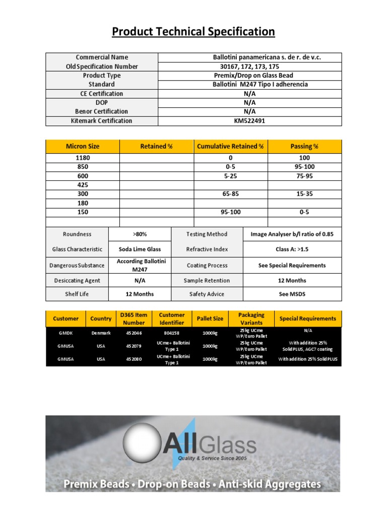 Ballotini Type 1 AGC7 and Uncoated | PDF | Glasses | Materials