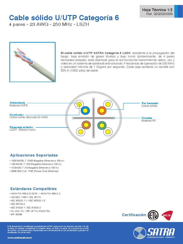 Cable Utp Satra | PDF | Telecomunicaciones | Estándares informáticos