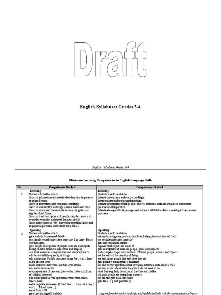 English Syllabuses Grades 3-4 | PDF | English Language | Verb
