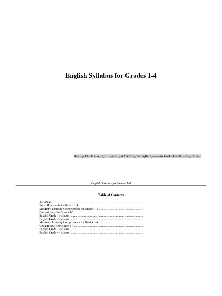 English - Syllabus Grade 4 | PDF | Learning | Teachers