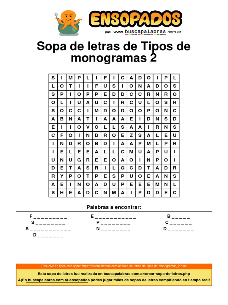 Sopa de Letras de Tipos de Monogramas - 2 | PDF