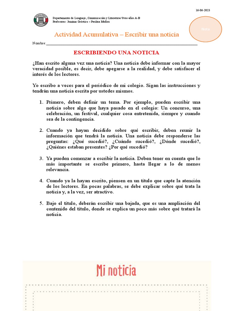 Guía para Escribir Noticias Escolares | PDF | Ficción general