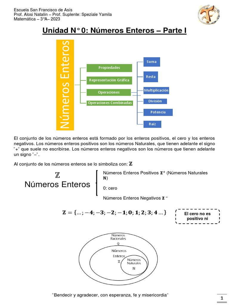 Unidad N°0 - Números Enteros 3 A | Descargar gratis PDF | Entero | Números