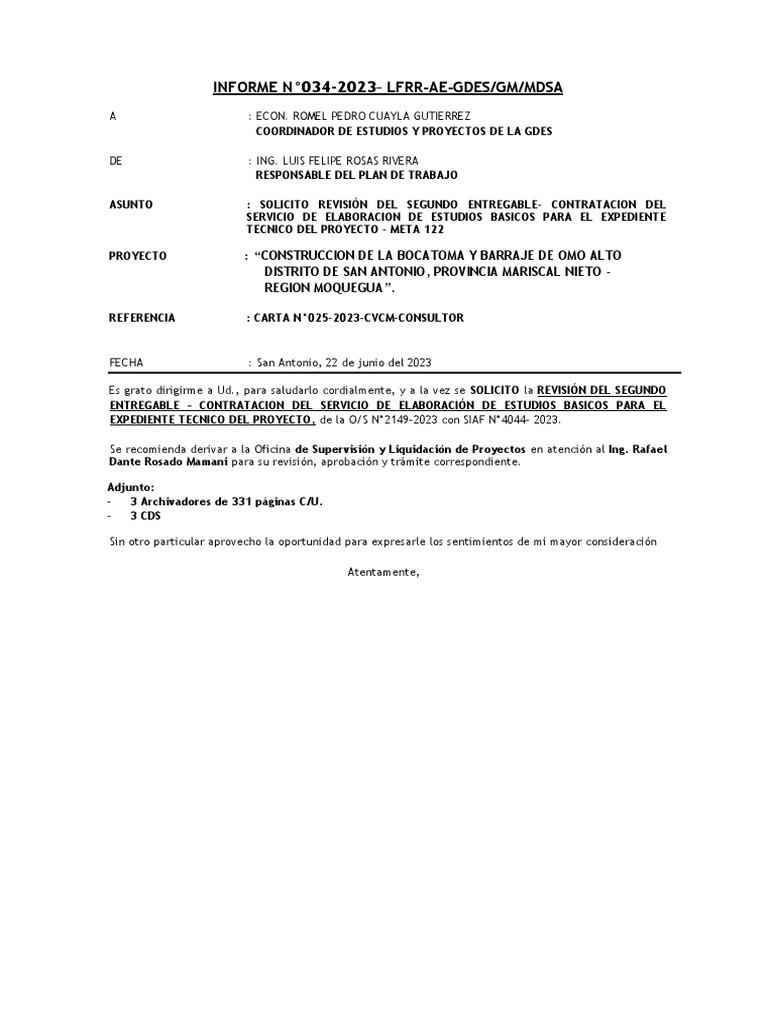 Informe N°034 Remito Segundo Entregable | PDF