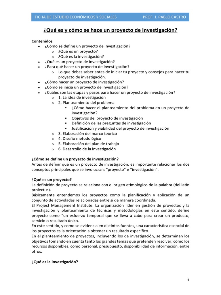 ¿Qué Es y Cómo Se Hace Un Proyecto de Investigación EES | PDF | Teoría ...