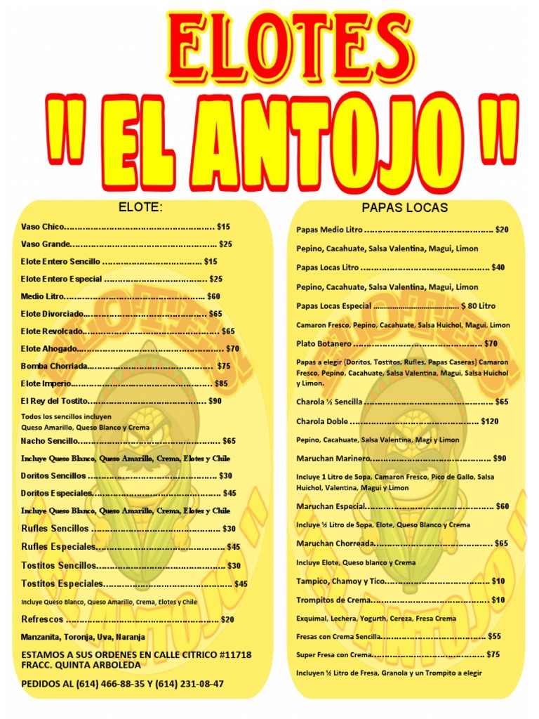 Menú de Elotes y Botanas Variadas | PDF | Cocinando | Cocina