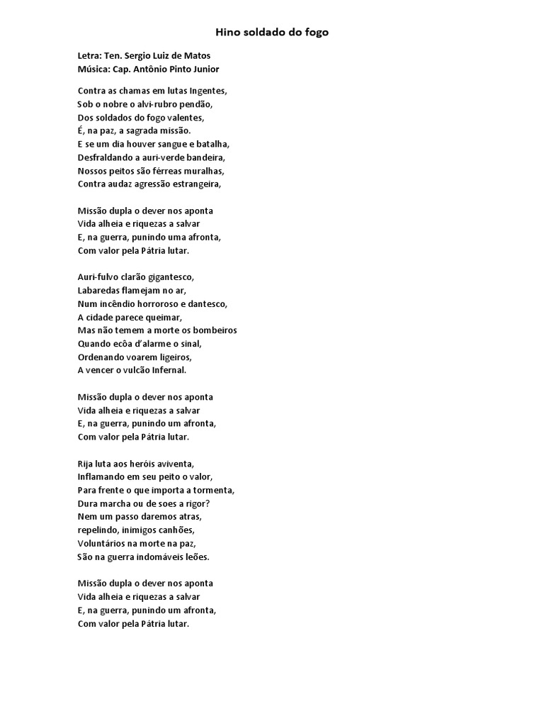 Letra Do Hino Soldado Do Fogo | PDF