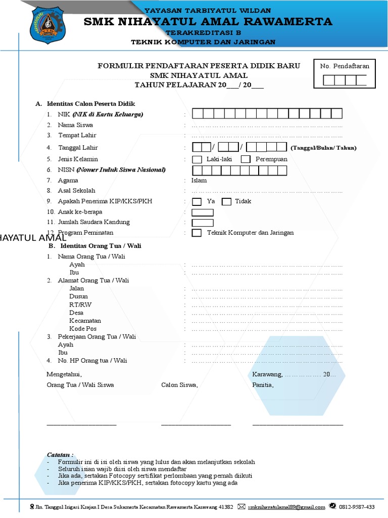 Formulir Pendaftaran Peserta Didik Baru SMK Na | PDF Formulir Pendaftaran Peserta Didik Baru SMK Na | PDF