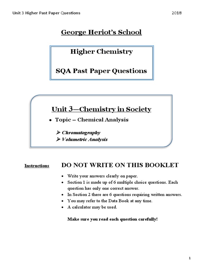 Unit 3 Past Paper Questions Chemical Analysis | PDF | Titration | Chemistry