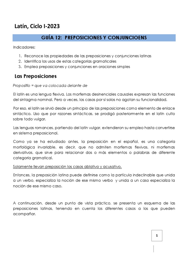 Guía 12 - Preposiciones y Conjunciones | PDF | latín | Interpretación (filosofía)